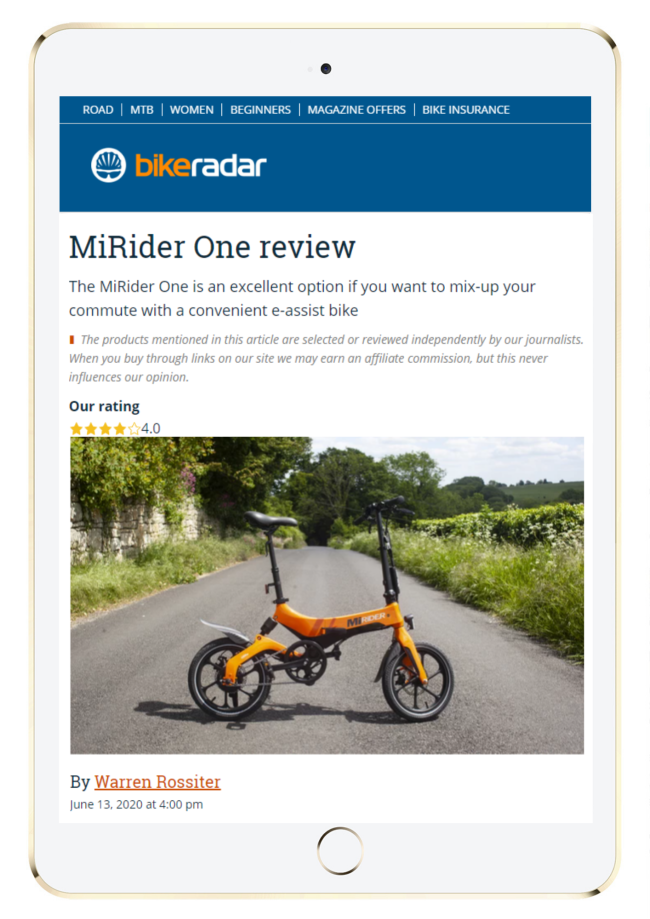 4 star review from BikeRadar - MiRiDER