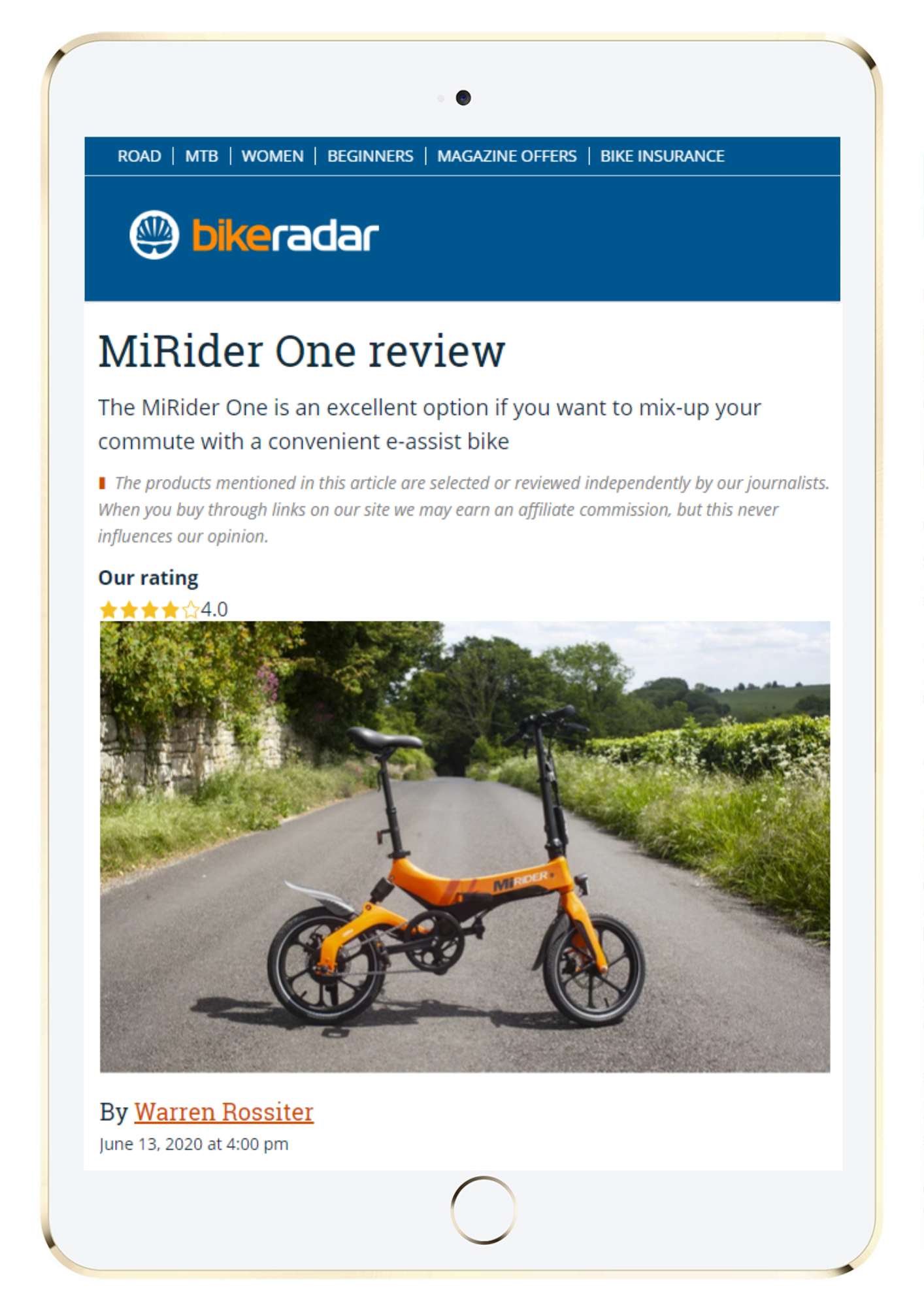 4 star review from BikeRadar - MiRiDER